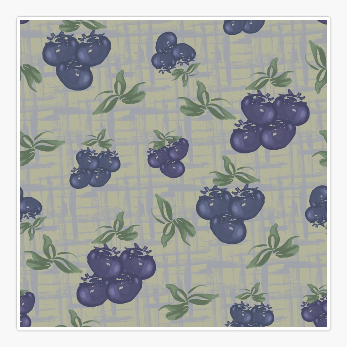 Maneki Blueberries On Weave Basket Texture Background In Green Sticker ...