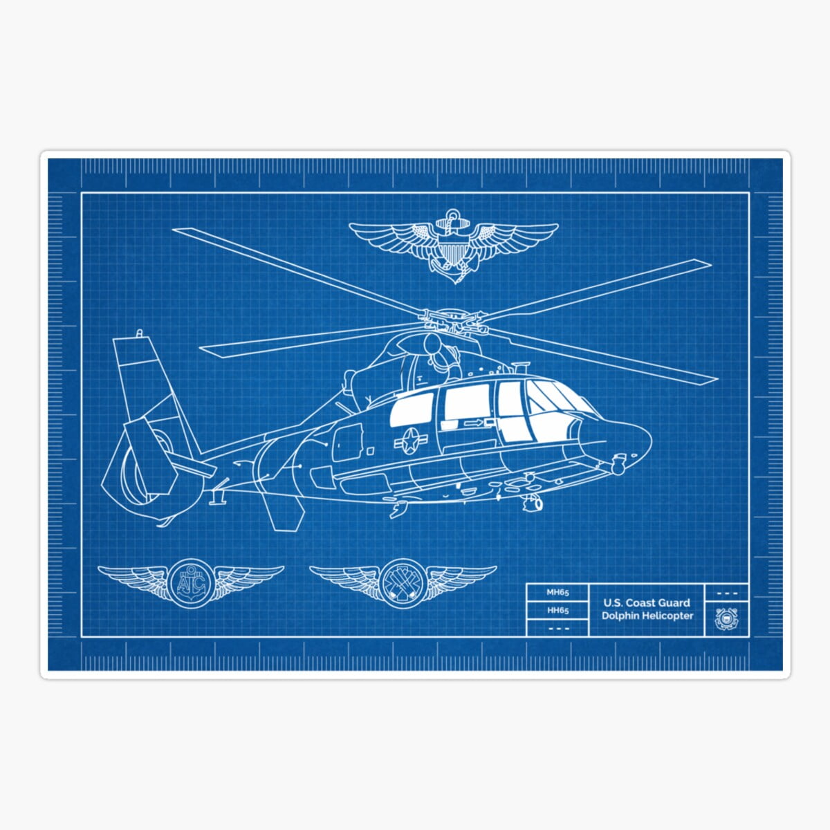 Maneki Blueprint Series - Coast Guard 65 Dolphin Helicopter Sticker ...
