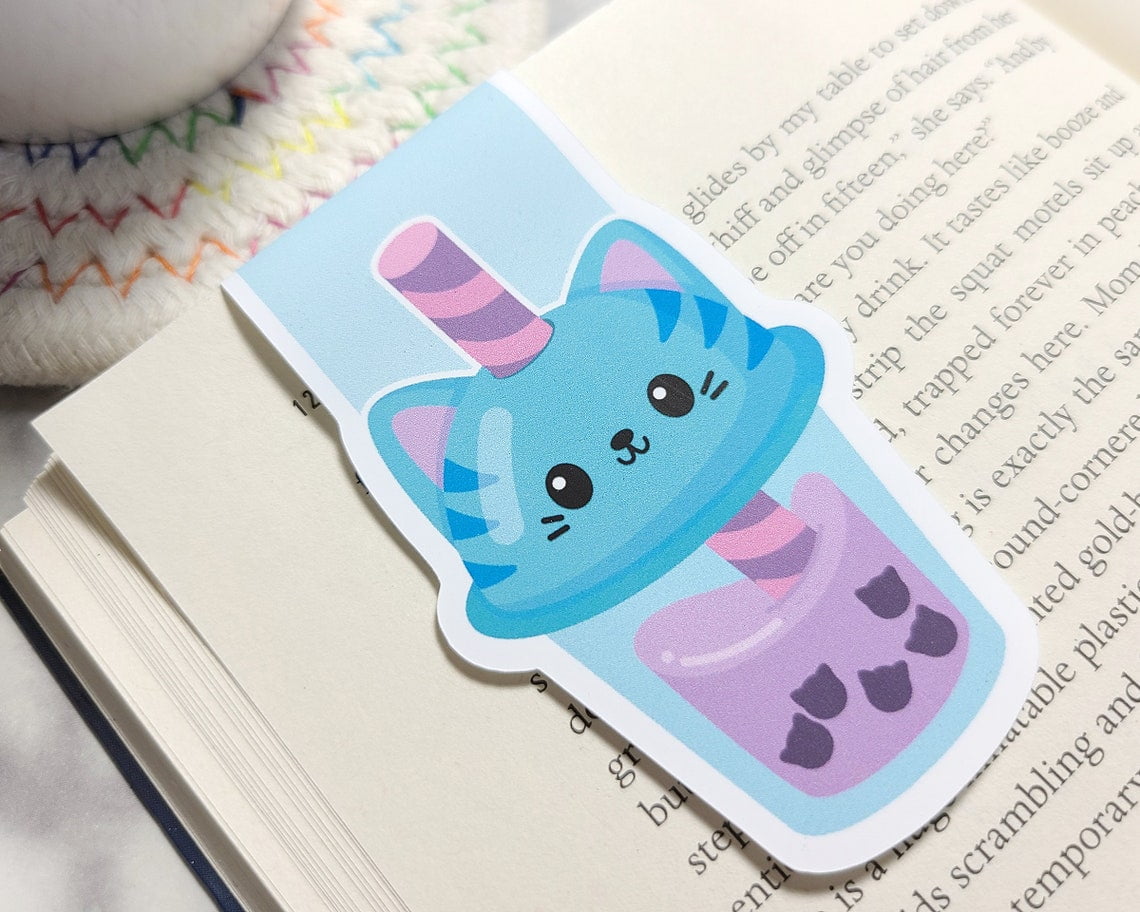 Maneki Boba Cat Cup Magnetic Bookmark, Cute Bubble Tea Planner Clip ...