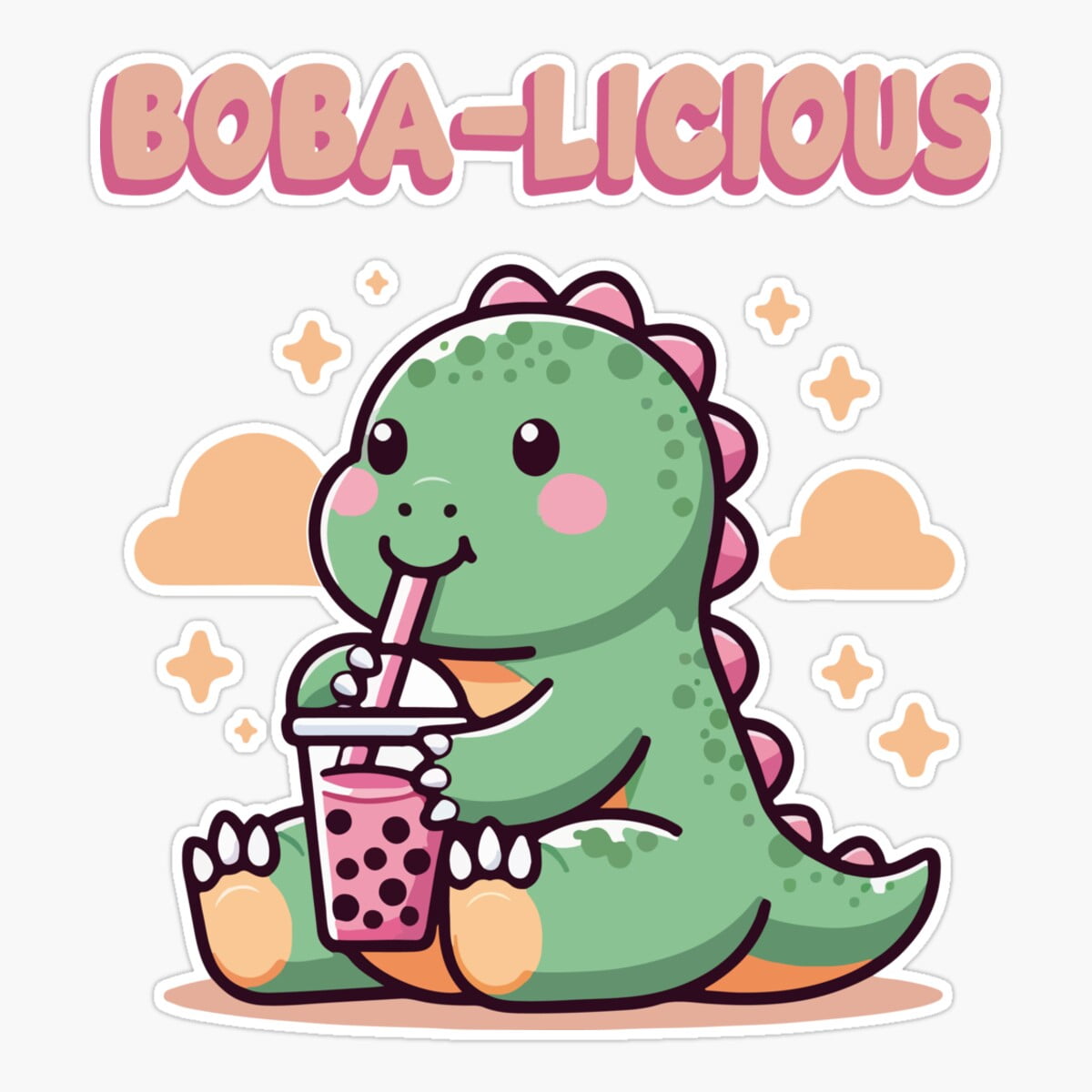 Maneki Boba-Licious Pink Cute Kawaii Dinosaur With Boba Drink Er, Phone ...