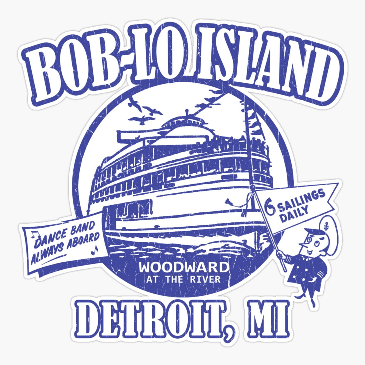 Maneki Boblo Island, Detroit Mi (Vintage Distressed Look) Er, Phone Decal Water Bottle Stickers ...