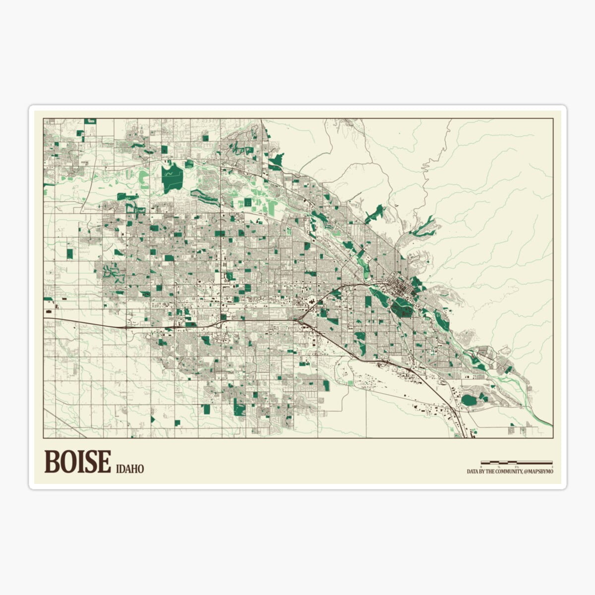 Maneki Boise Street Map Sticker, Phone Decal Water Bottle Stickers Car ...