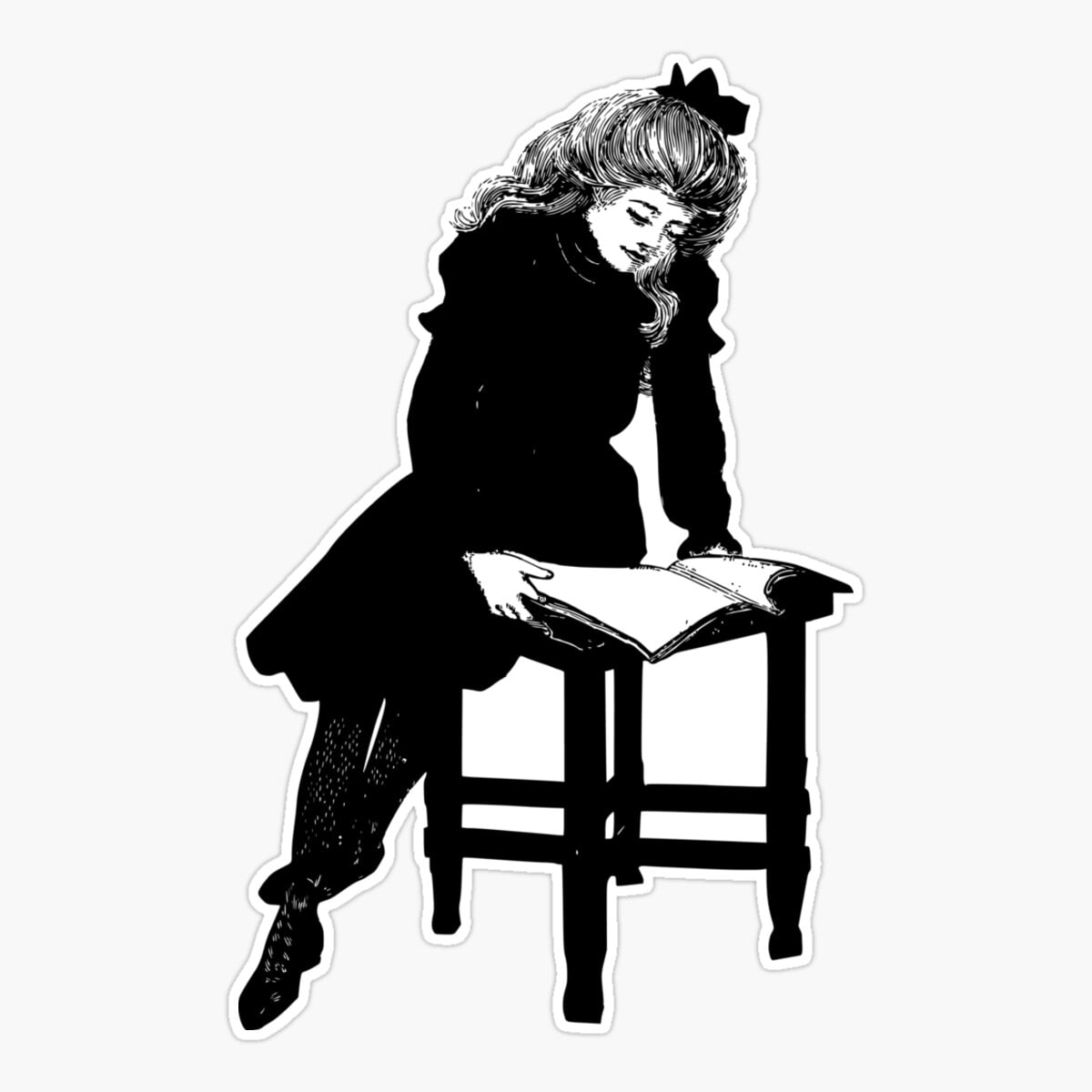 Maneki Book Aesthetic - Girl Reading Book (Series 1) Sticker, Phone ...