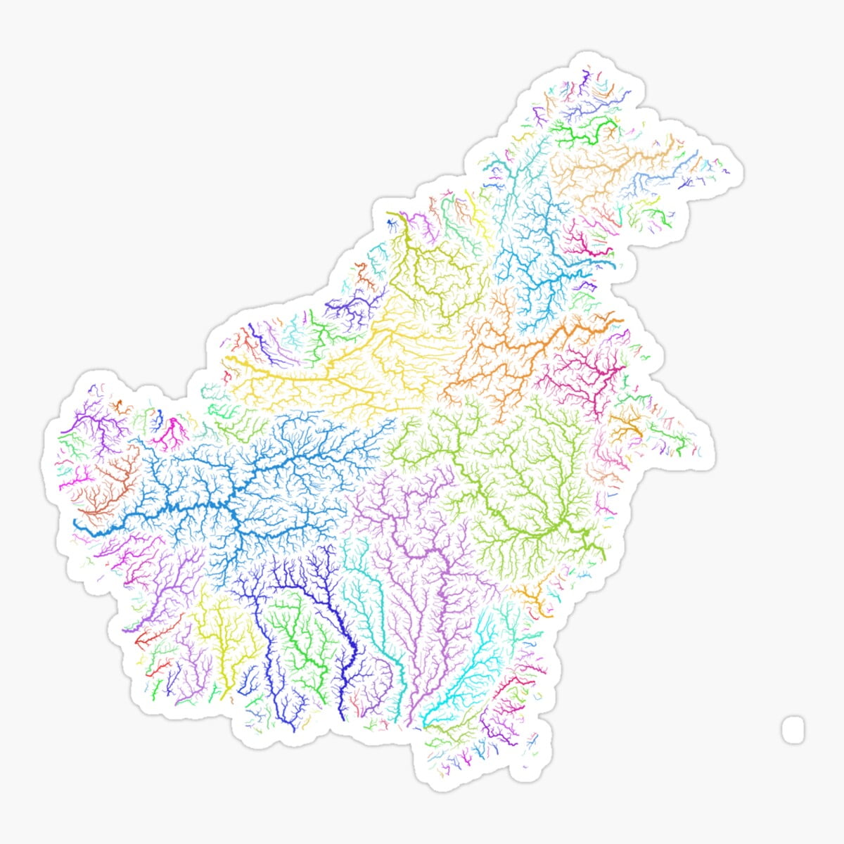 Maneki Borneo River Basin Map In Rainbow Colours With White Background ...