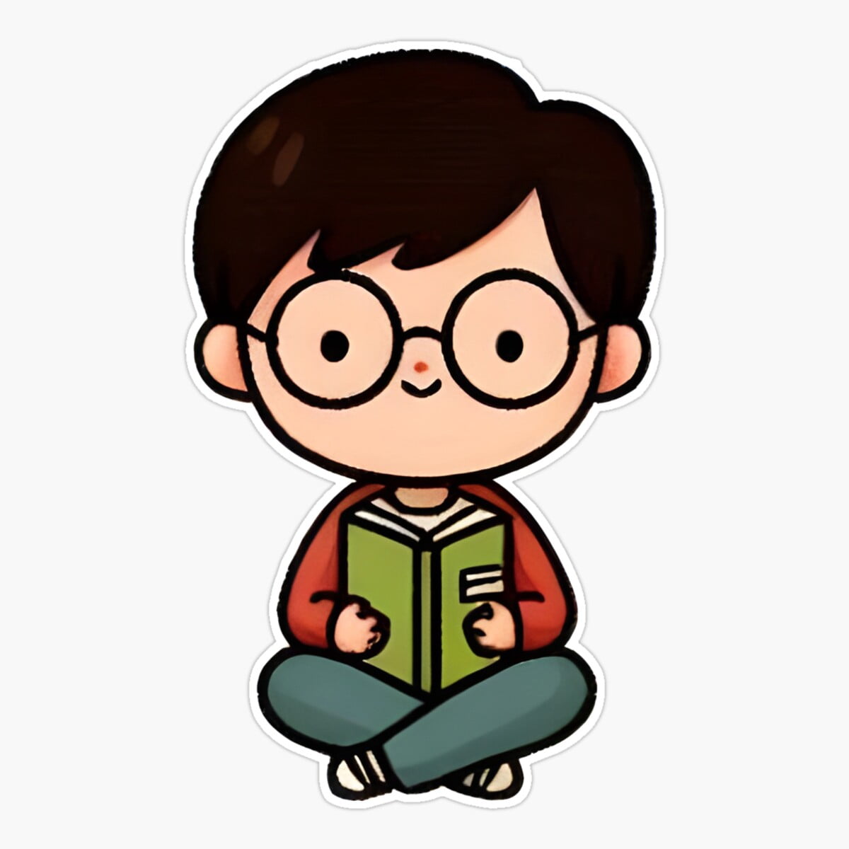 Maneki Boy Reading Book Sticker Sticker, Phone Decal Water Bottle ...