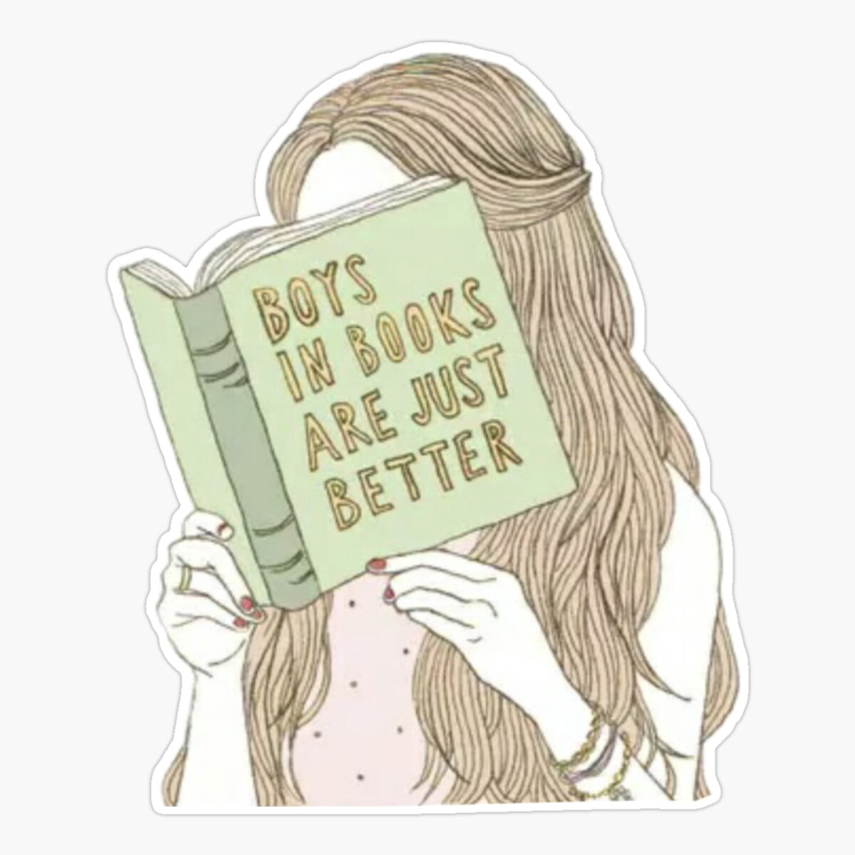 Maneki Boys In Books Are Just Better - Girl Reading Book Sticker, Phone ...