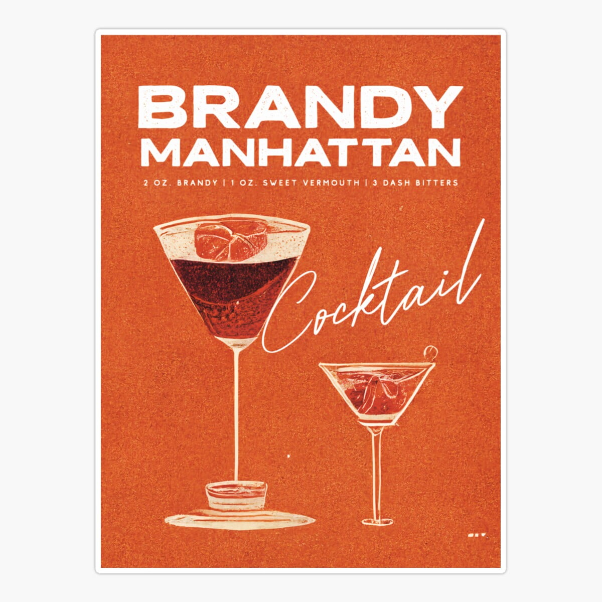 Maneki Brandy Manhattan Retro Cocktail Poster Orange Bar Prints ...