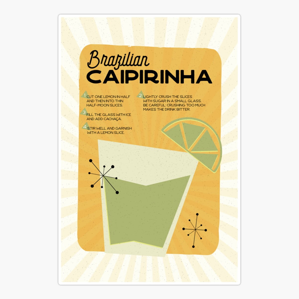 Maneki Brazilian Caipirinha - Vintage Recipe Sticker, Phone Decal Water ...