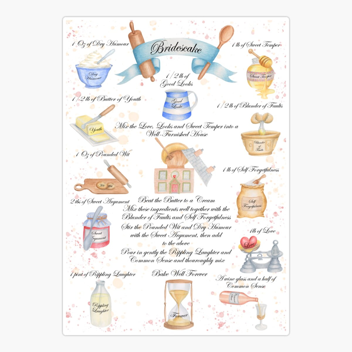 Maneki Bridescake Illustrated Recipe Sticker, Phone Decal Water Bottle ...