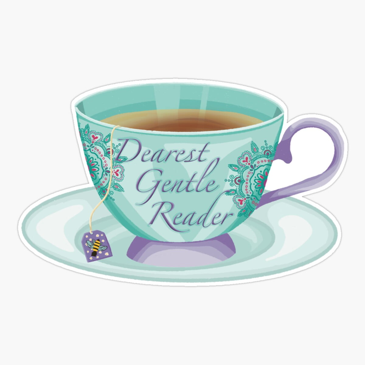 Maneki Bridgerton Gentle Reader Teacup Sticker, Phone Decal Water ...