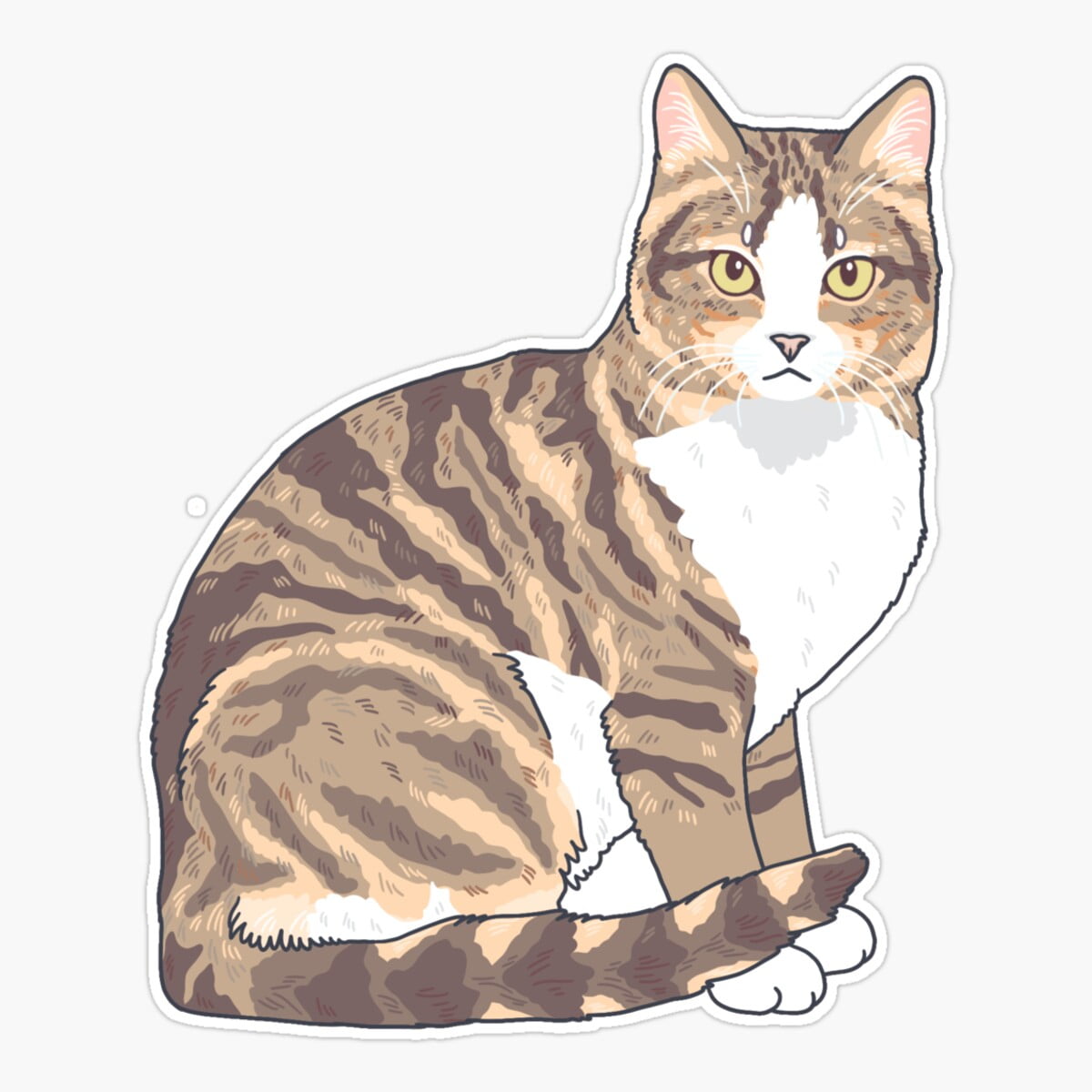 Maneki Brown And White Tabby Cat Sticker, Phone Decal Water Bottle ...