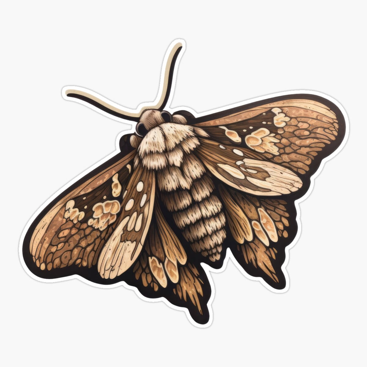 Maneki Brown Furry Moth Er Er, Phone Decal Water Bottle Stickers Car ...