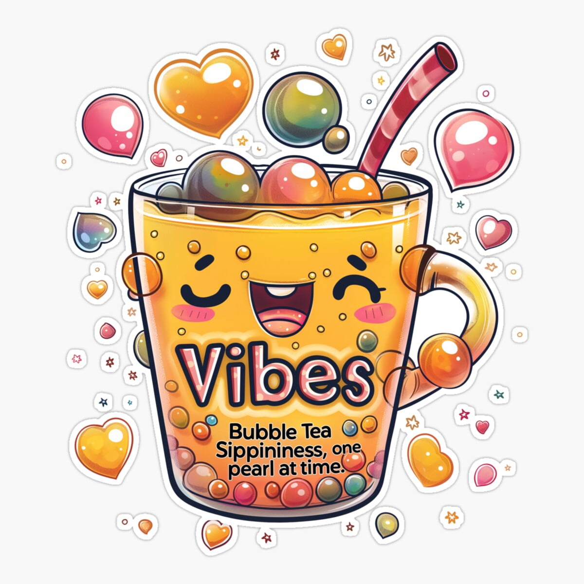 Maneki Bubble Tea Vibes Delight, Cute Smiling Bubble Tea Cup With ...