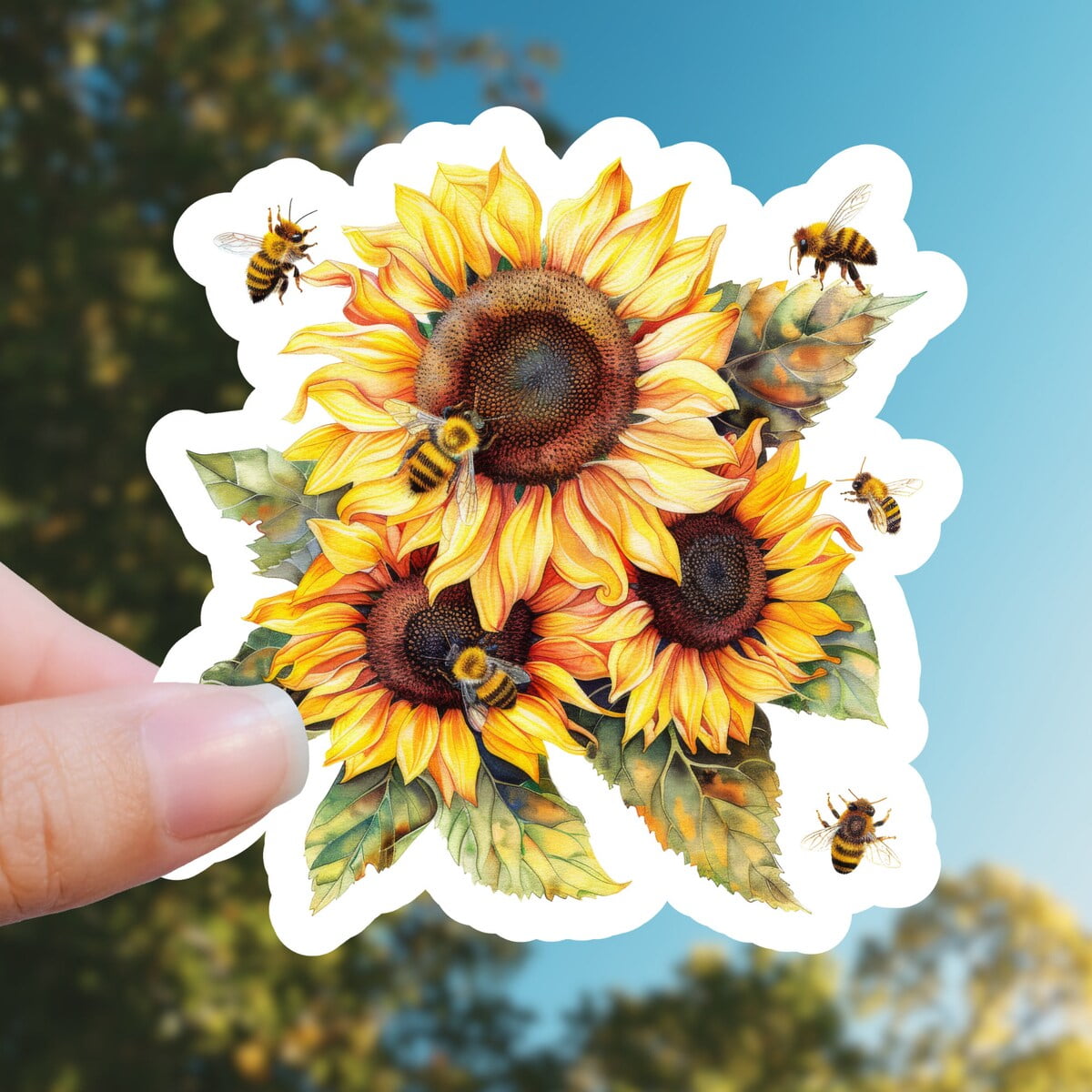 Maneki Bumblebee And Flower Stickers, Spring Style Decal, Sunflowers ...