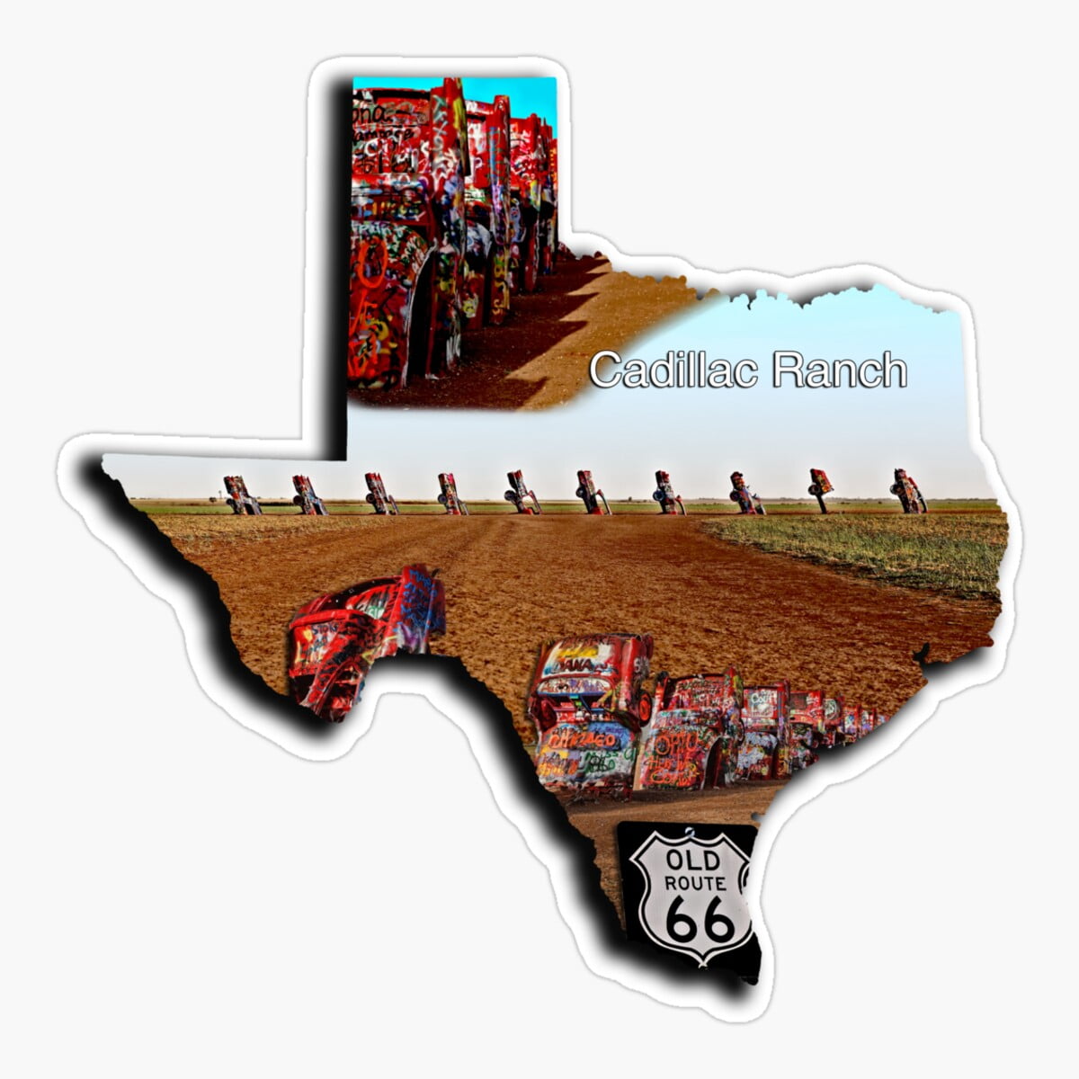 Maneki Cadillac Ranch On Route 66 - Texas Shape Filled With 3 Cadillac ...