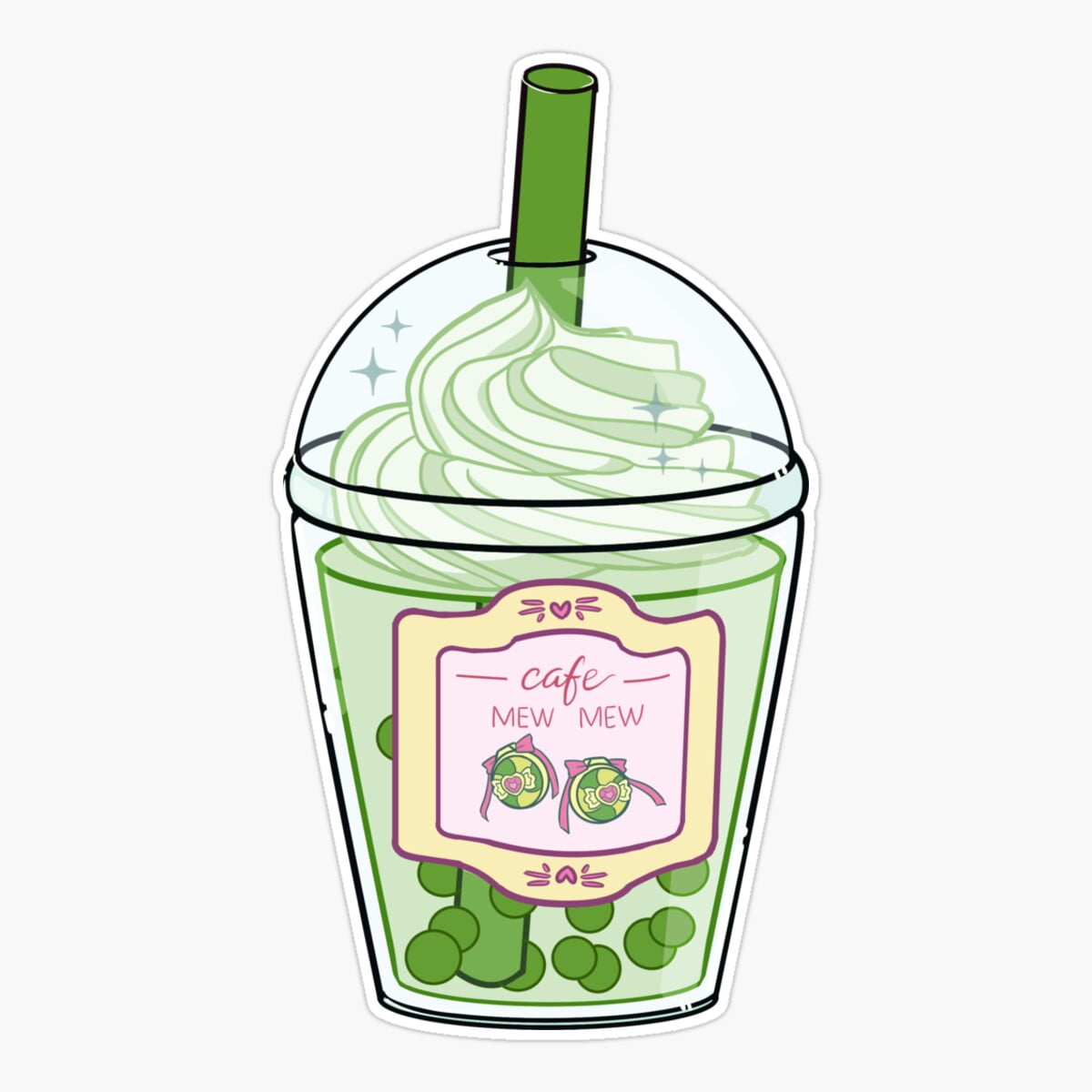 Maneki Cafe Mew Mew Lettuce Bubble Tea Er, Phone Decal Water Bottle ...