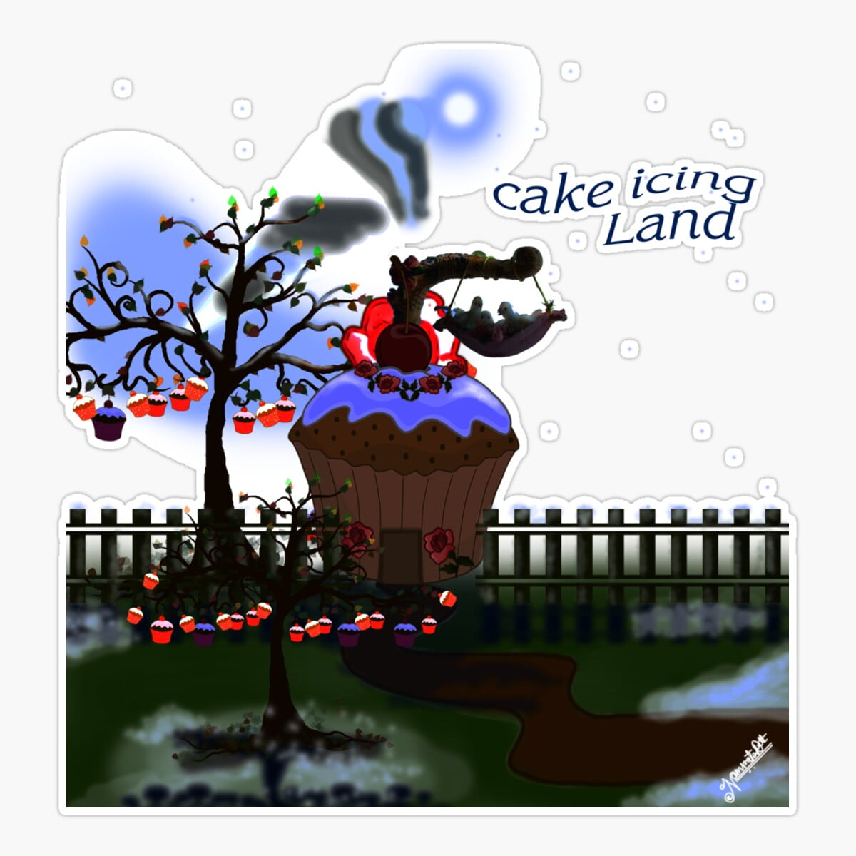 Maneki Cake Icing Land Sticker, Phone Decal Water Bottle Stickers Car ...