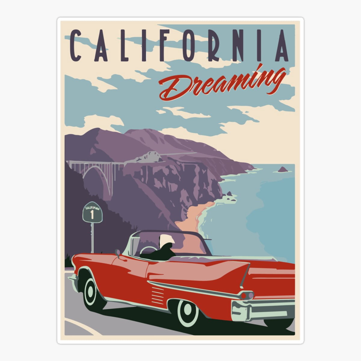 Maneki California Dreaming Sticker, Phone Decal Water Bottle Stickers ...