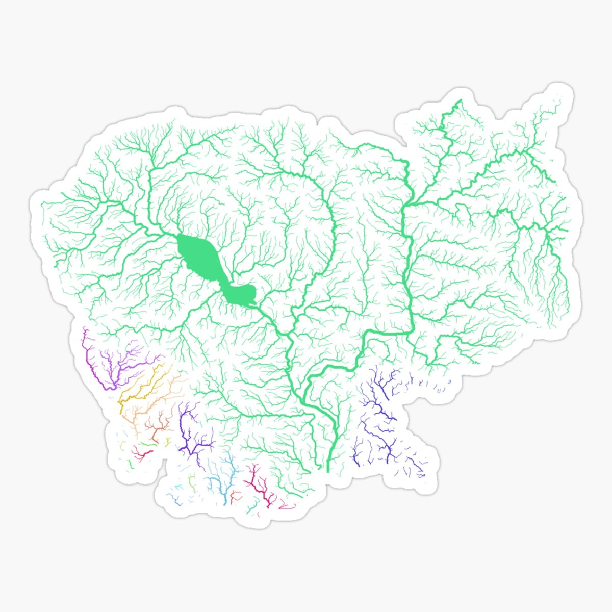 Maneki Cambodia River Basin Map In Rainbow Colours With White ...