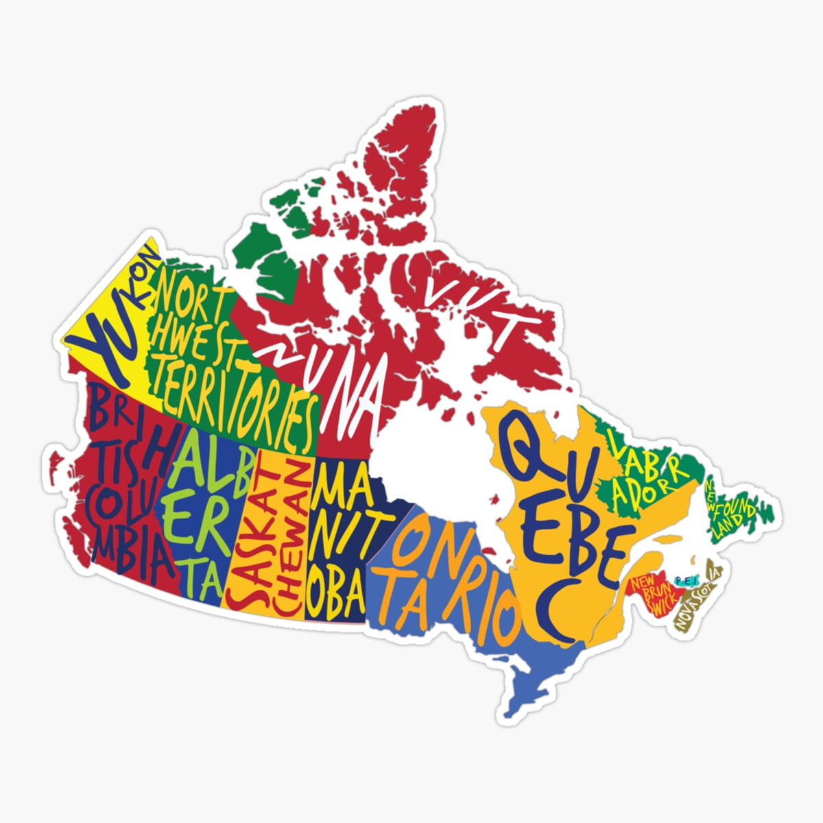 Maneki Canada Map With Provinces And Territories Lettering, Typographic ...