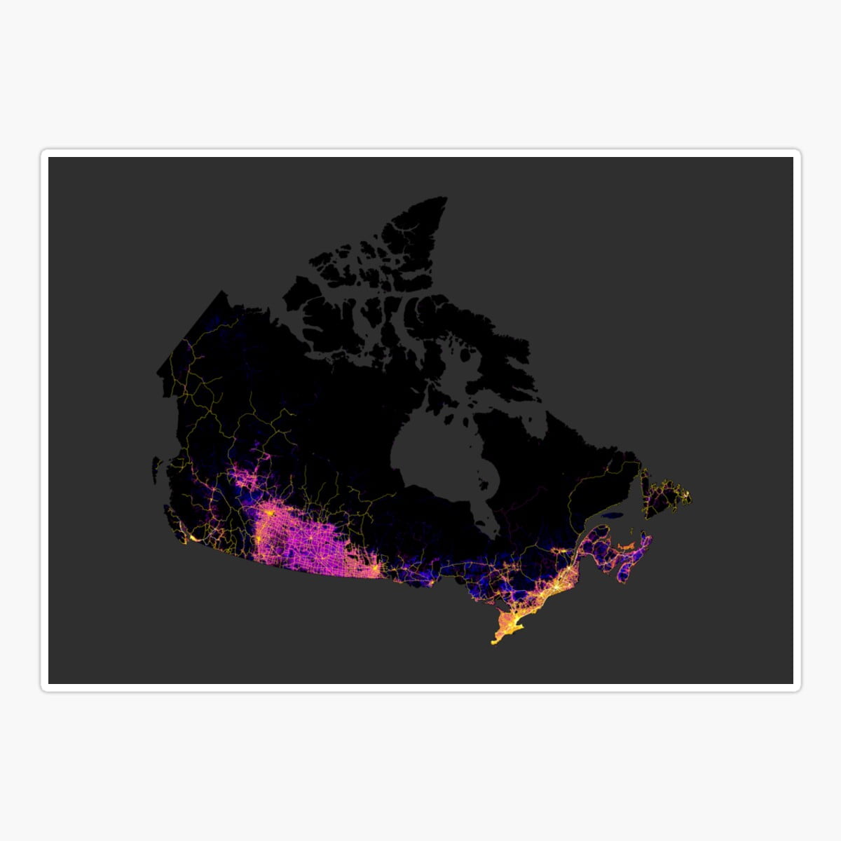 Maneki Canada Mapped By Roads, Streets And Highways Sticker, Phone Decal Water Bottle Stickers ...