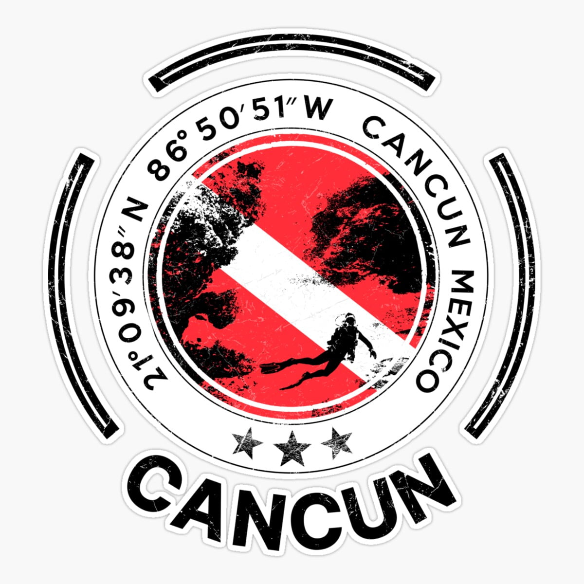 Maneki Cancun Diving Mexico Diver Sticker, Phone Decal Water Bottle ...