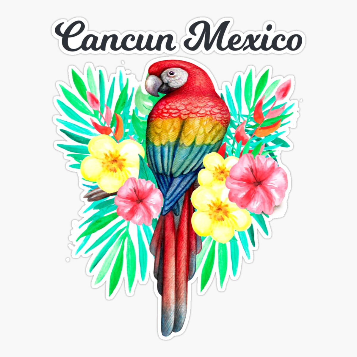 Maneki Cancun Mexico Beautiul Hand Drawn Tropical Parrot In Tropical ...