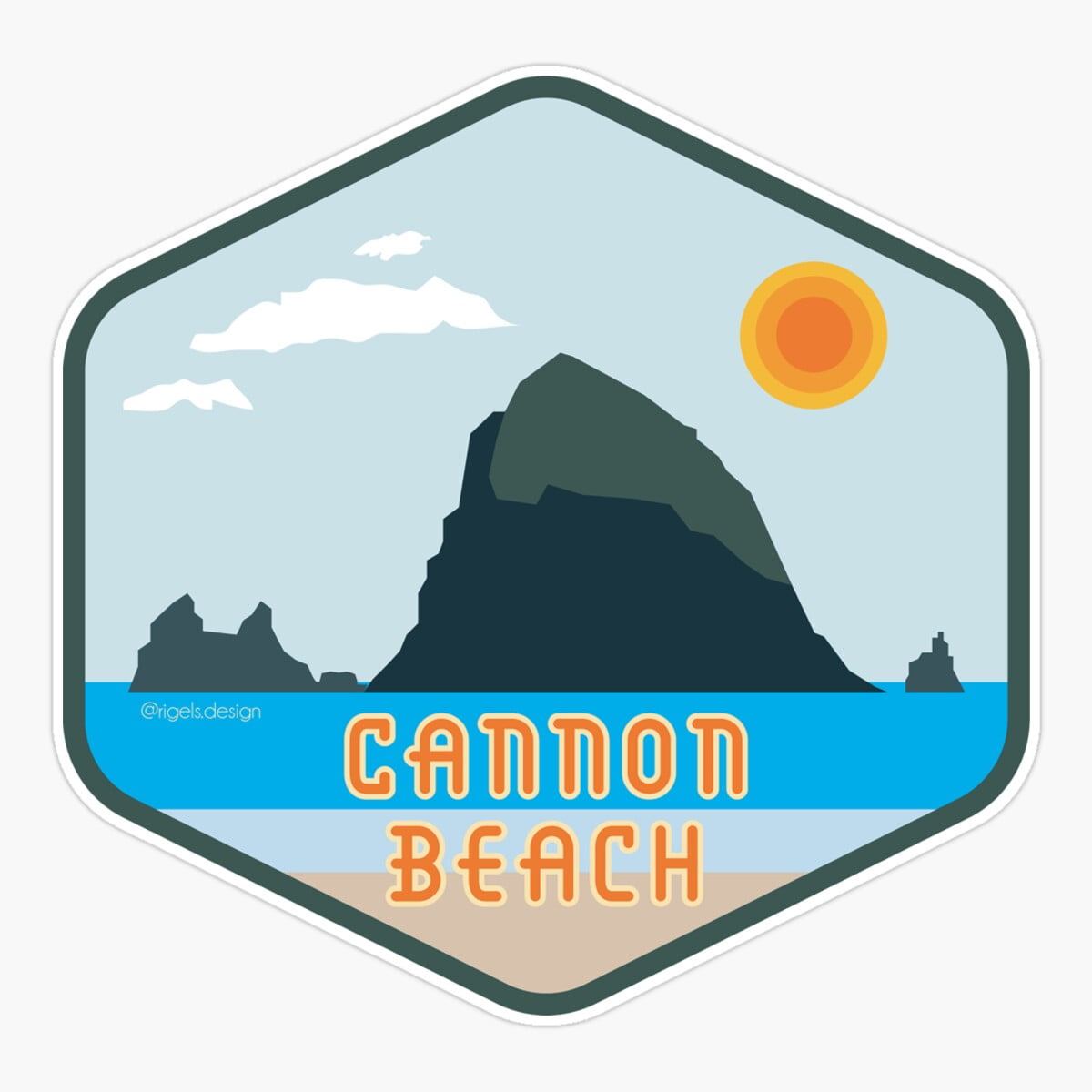 Maneki Cannon Beach Haystack Rock Badge Er, Phone Decal Water Bottle ...