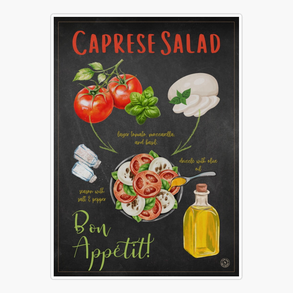 Maneki Caprese Salad Recipe Art Print – Italian Kitchen Wall Decor ...