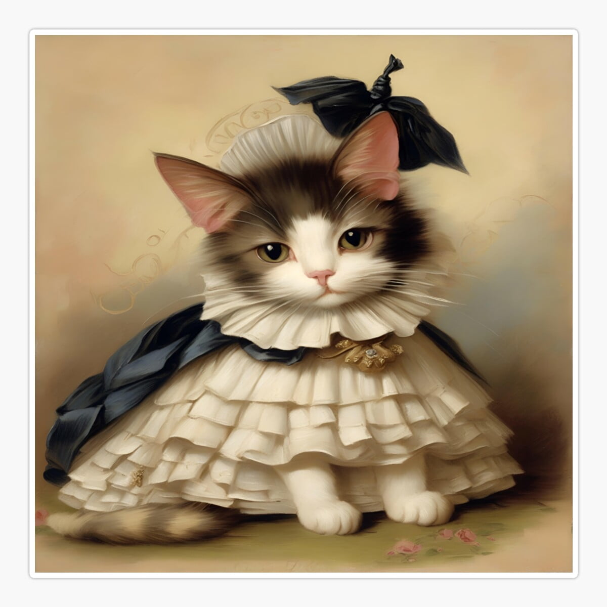 Maneki Captivating Victorian Cat Painting Sticker, Phone Decal Water ...