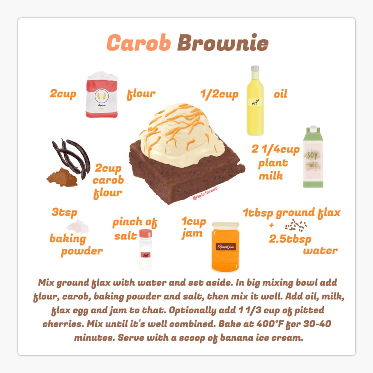 Maneki Carob Brownie With Ice Cream Recipe Sticker, Phone Decal Water ...