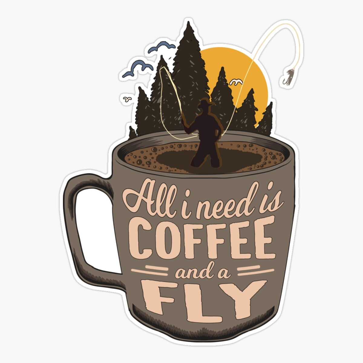 Maneki Cartoon Coee & Ly Ishing Lover Git Er, Phone Decal Water Bottle ...