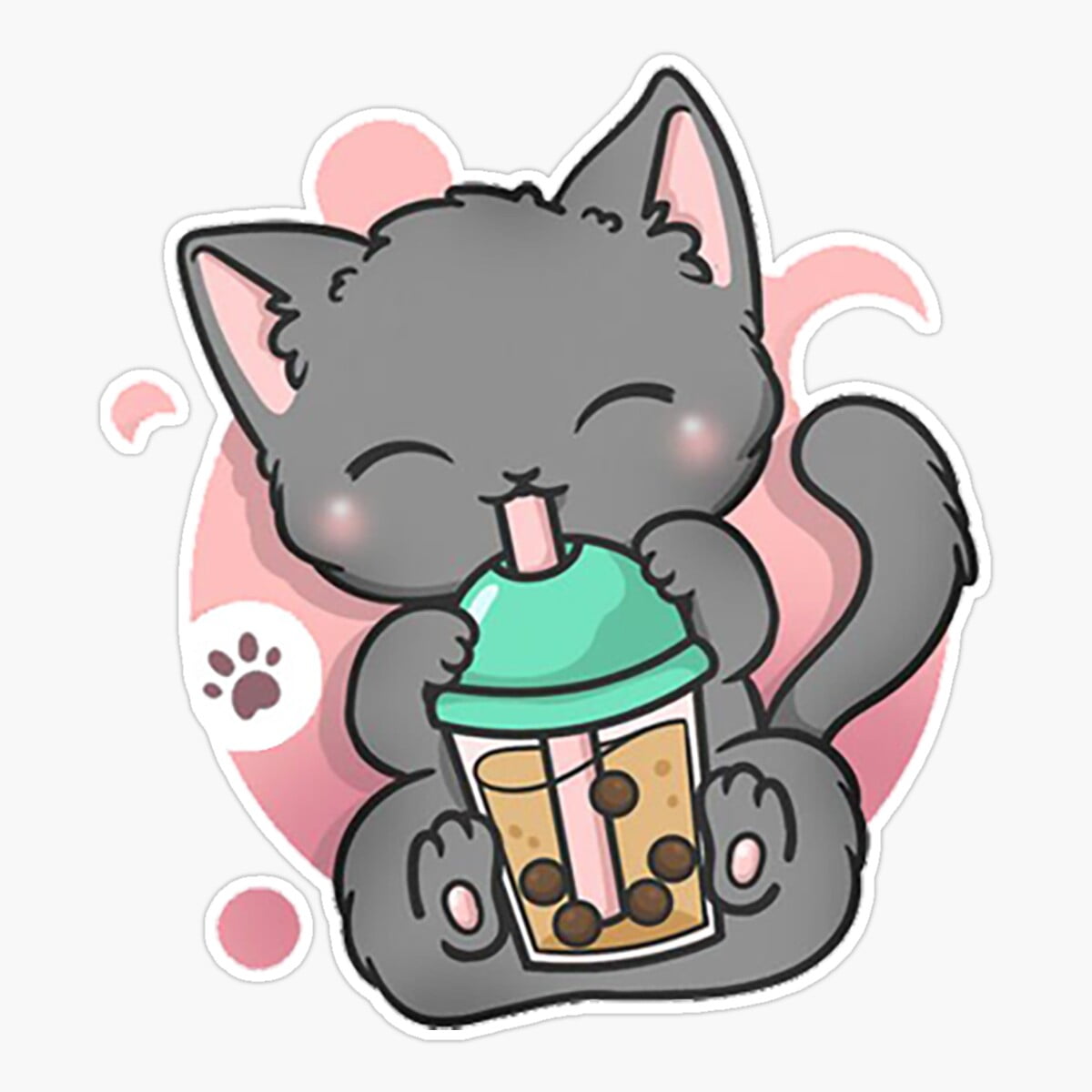 Maneki Cat Boba Tea Bubble Tea Anime Kawaii Neko Er, Phone Decal Water ...