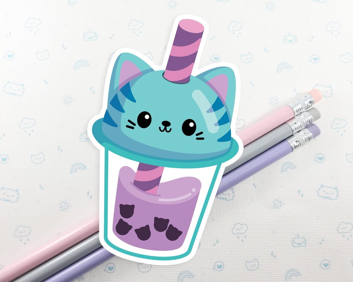 Maneki Cat Boba Tea Er, Vinyl Ers, Bubble Tea Laptop Ers, Boba Tea, Cat ...