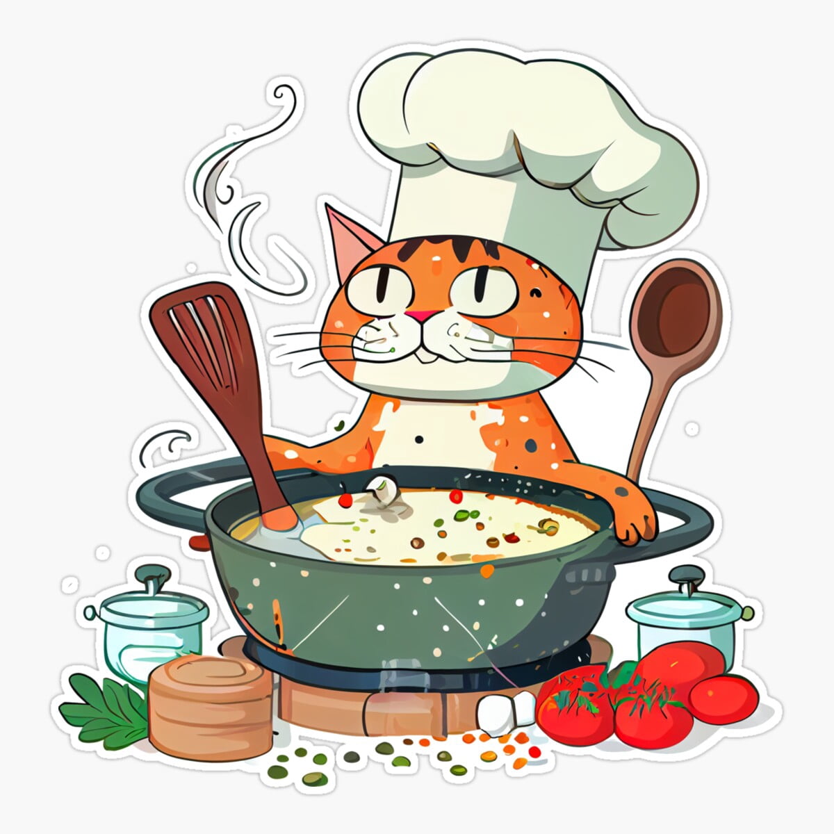 Maneki Cat Cooking Ii Sticker, Phone Decal Water Bottle Stickers Car ...