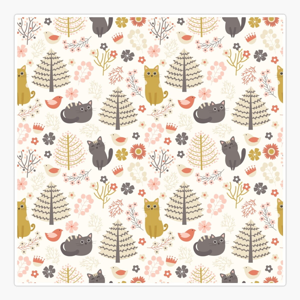 Maneki Cat Cute Seamless Pattern Sticker, Phone Decal Water Bottle ...