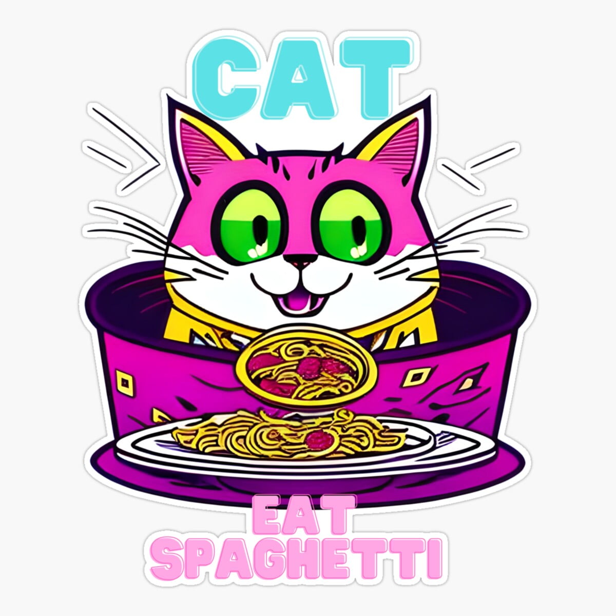 Maneki Cat Eating Spaghetti Or You , Your Reinds, And Your Cats Sticker ...