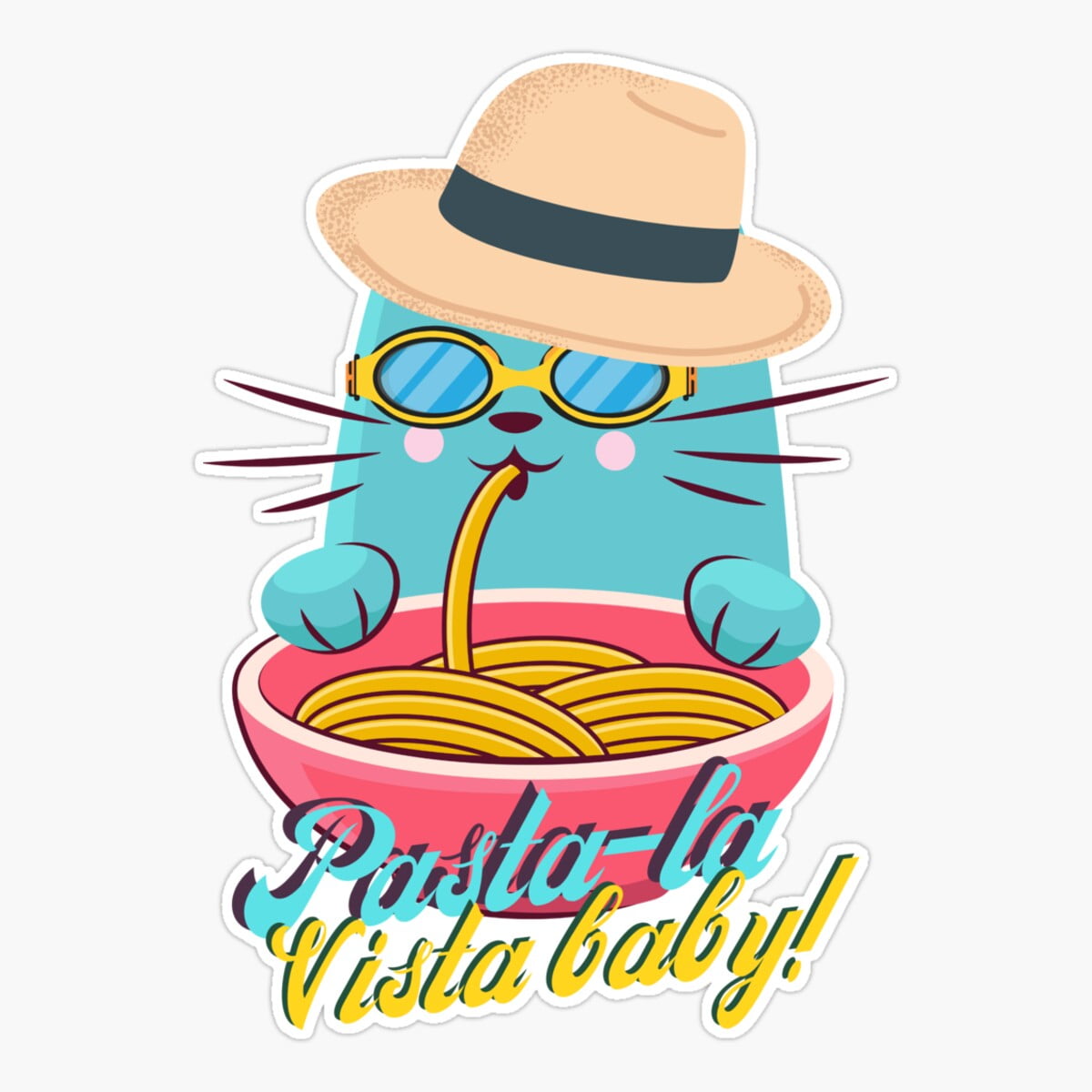 Maneki Cat Eating Spaghetti - Pasta La Vista Baby Sticker, Phone Decal ...