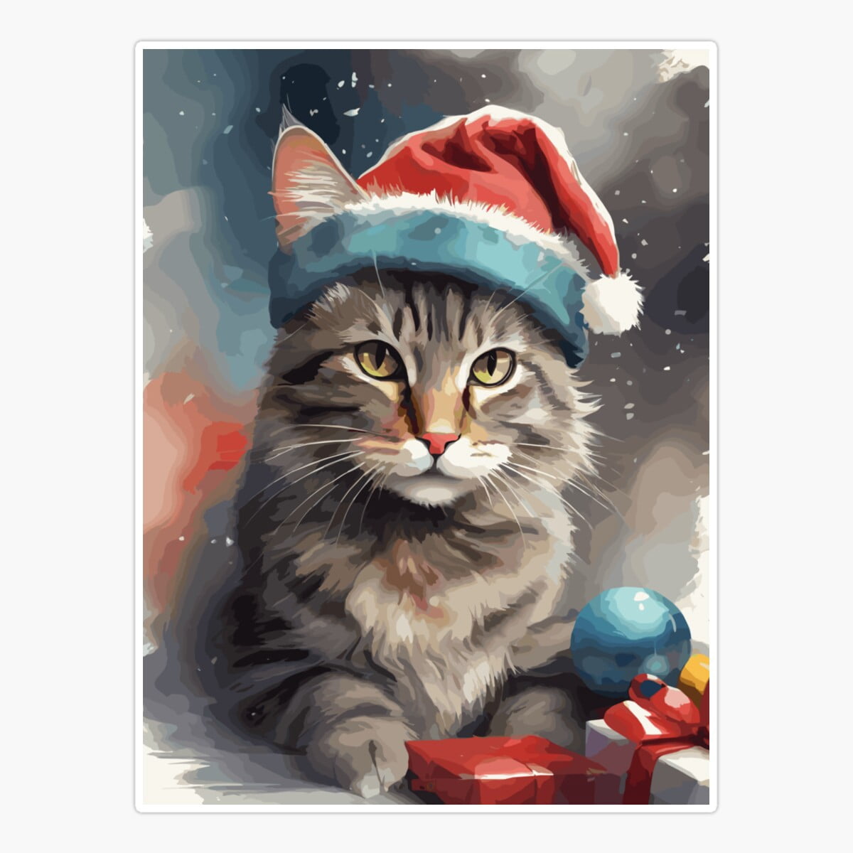 Maneki Cat In Christmas Eve Illustration - A Cozy Scene Sticker, Phone ...