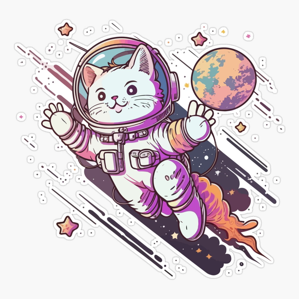 Maneki Cat In Space Unny Cat Git Retro Vintage Unny Cat Sticker, Phone ...