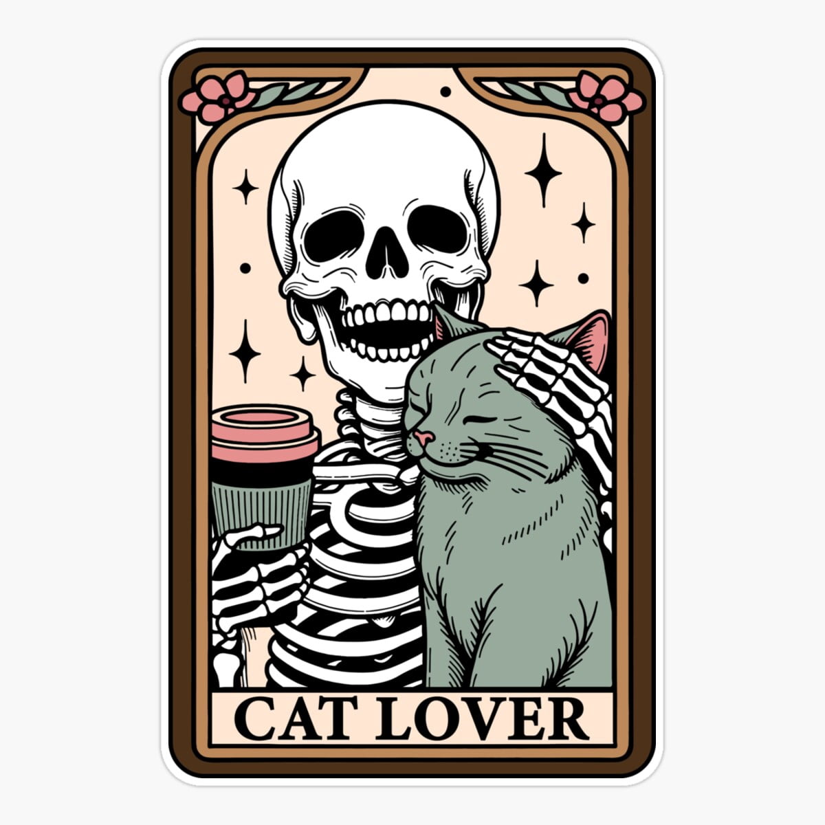 Maneki Cat Lover Tarot Card With Skeleton, Coee, And Cat Er, Phone ...