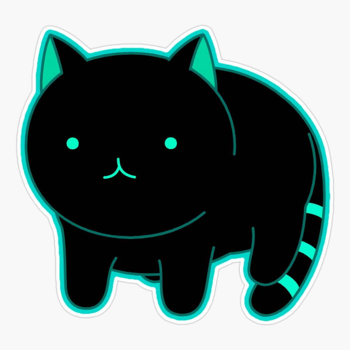 Maneki Cat - Meow - Black & Aqua Sticker, Phone Decal Water Bottle ...