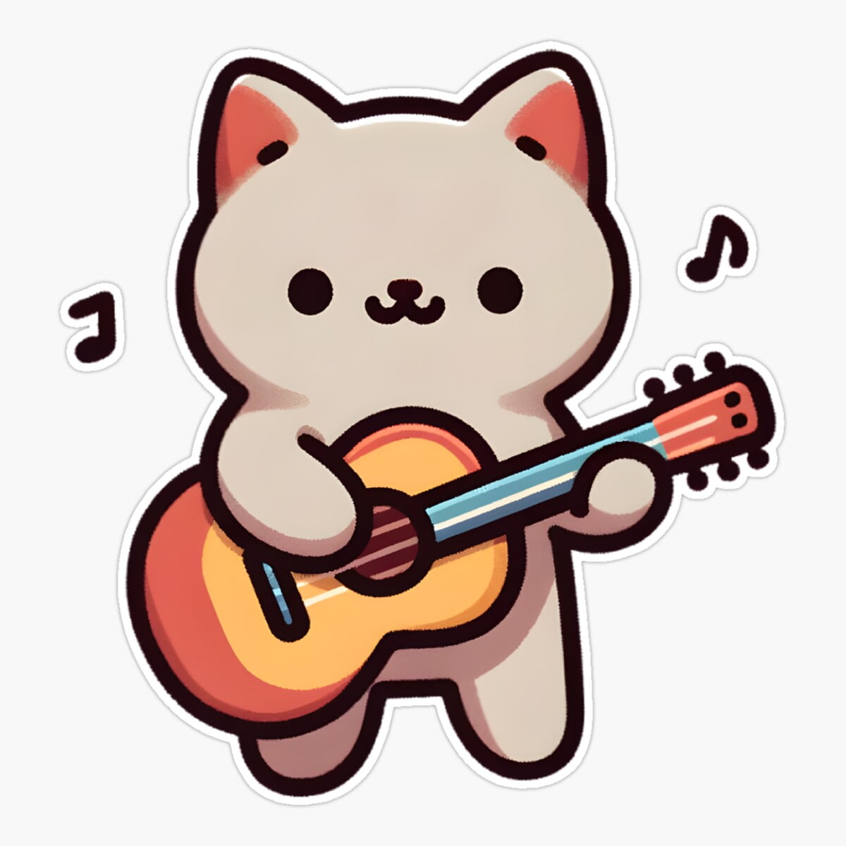 Maneki Cat Playing Guitar And Singing Sticker, Phone Decal Water Bottle ...