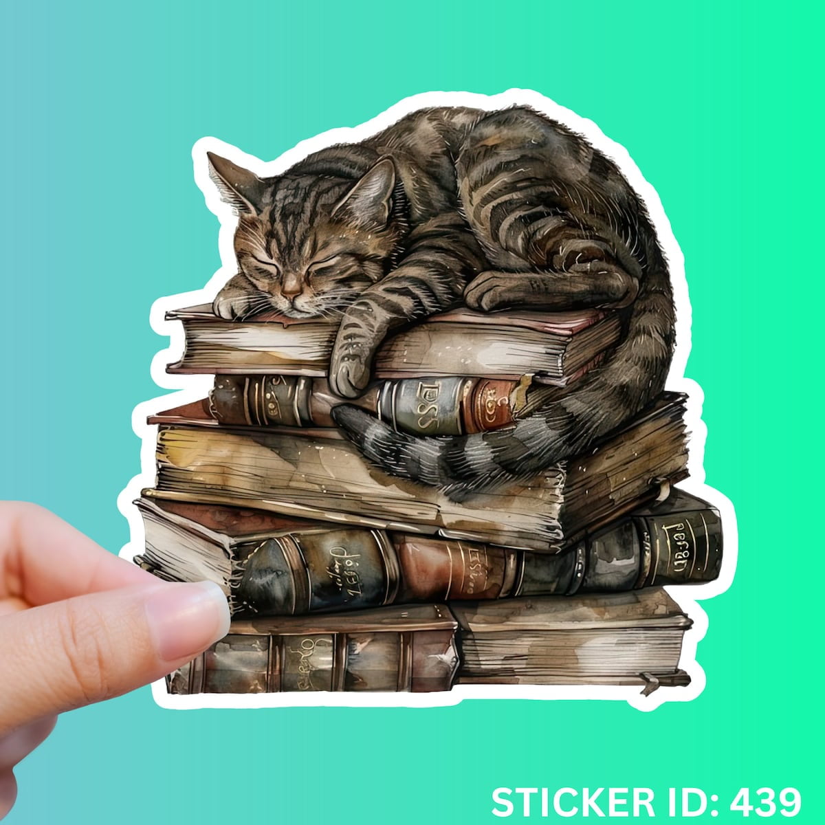 Maneki Cat Sleeping On Books Sticker Cat Sticker Stack Of Books Flower ...