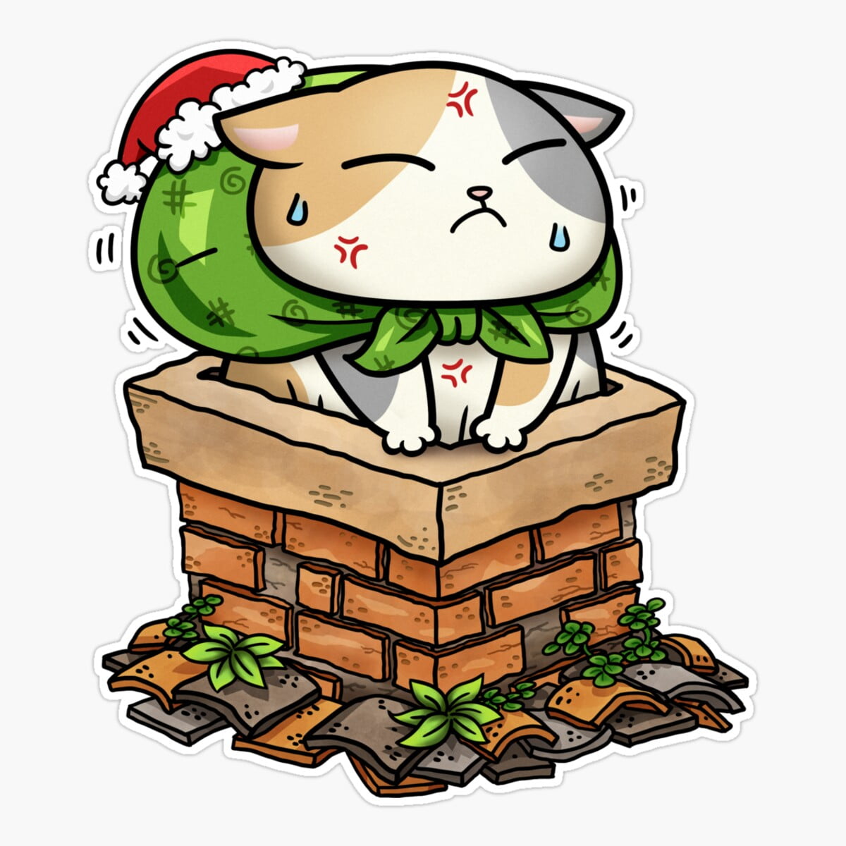 Maneki Cat Stuck In Chimney Sticker, Phone Decal Water Bottle Stickers ...