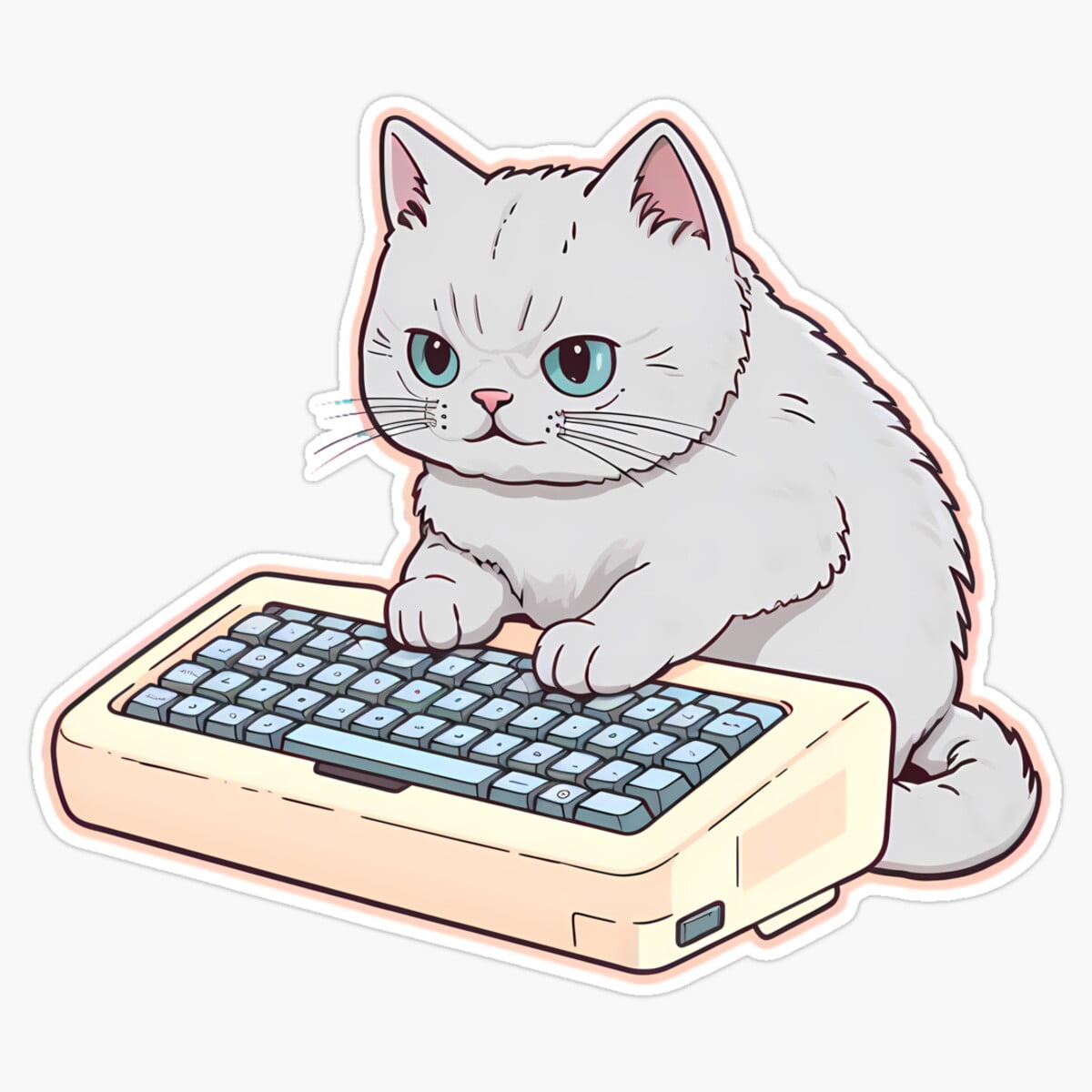 Maneki Cat Typing On An Old Keyboard - White Kitten Er Design Er, Phone ...