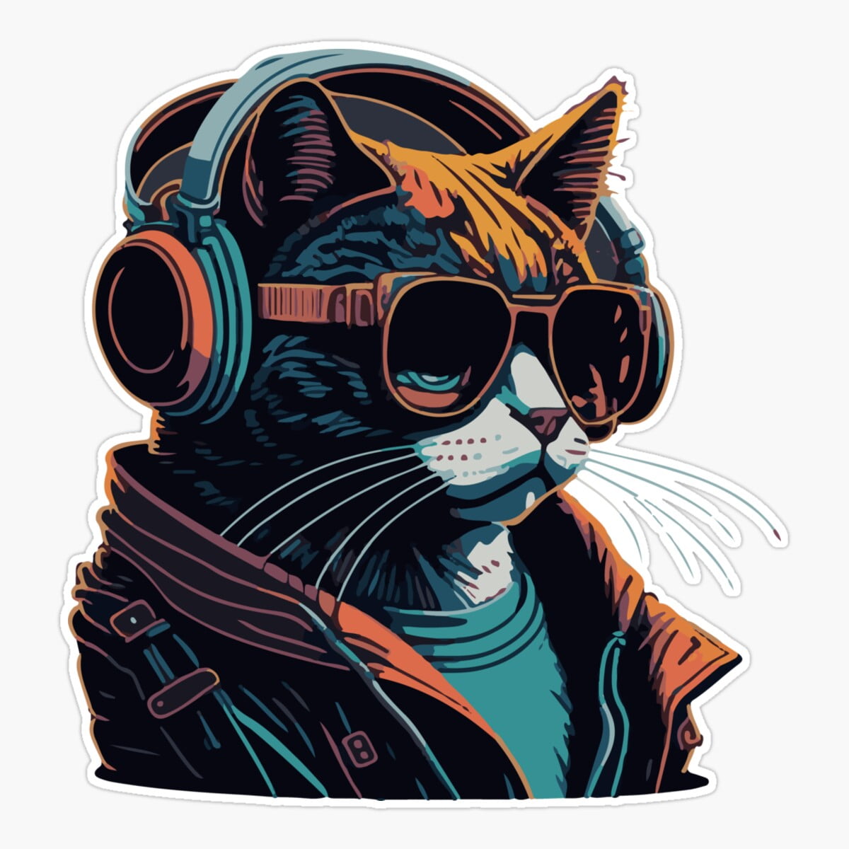 Maneki Cat Wearing Sungles And Headphones Sticker, Phone Decal Water ...