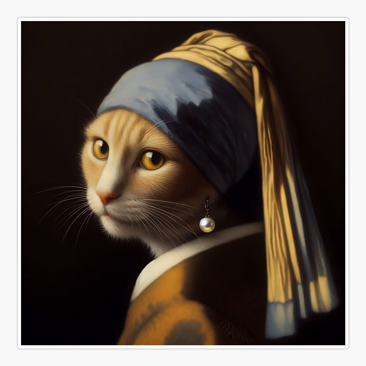 Maneki Cat With A Pearl Earring Sticker, Phone Decal Water Bottle ...