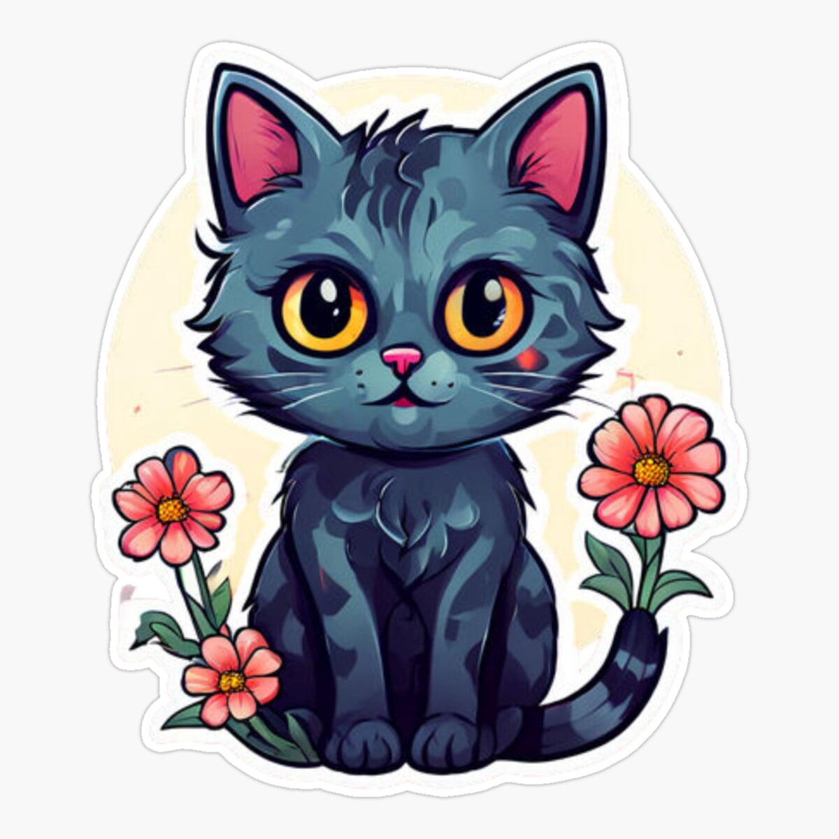 Maneki Cat With Lowers Art Sticker, Phone Decal Water Bottle Stickers ...