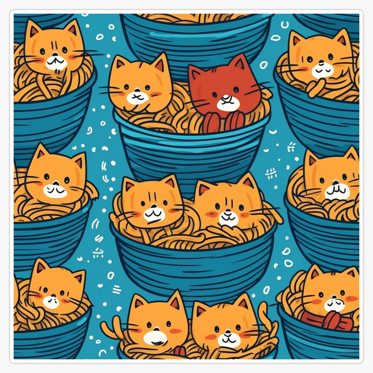 Maneki Cats Enjoying Spaghetti | Cats | Gift| Cooking | Cat Lover ...